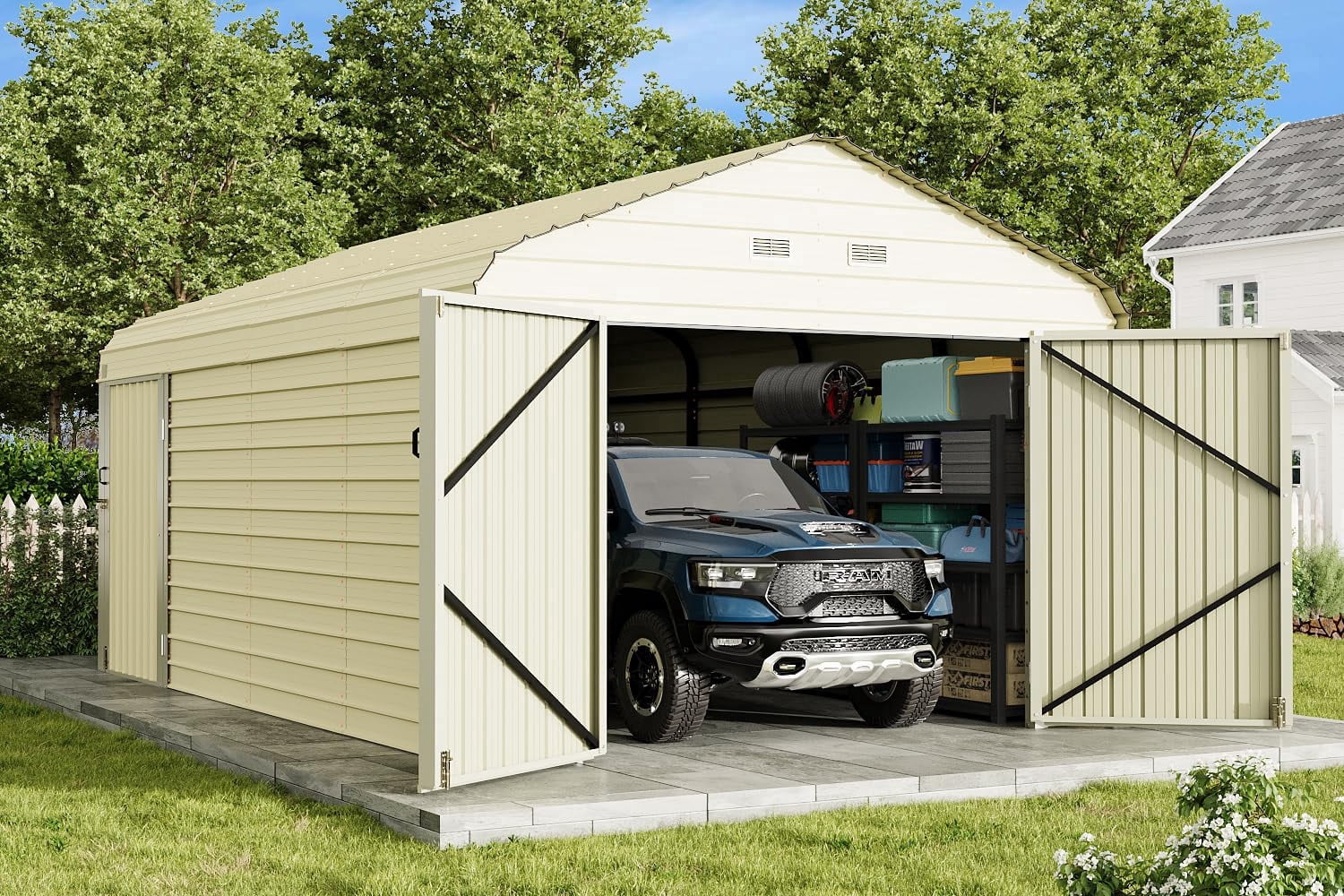 Mellcom 12'x20' Outdoor Metal Carport with Galvanized Steel Frame ...