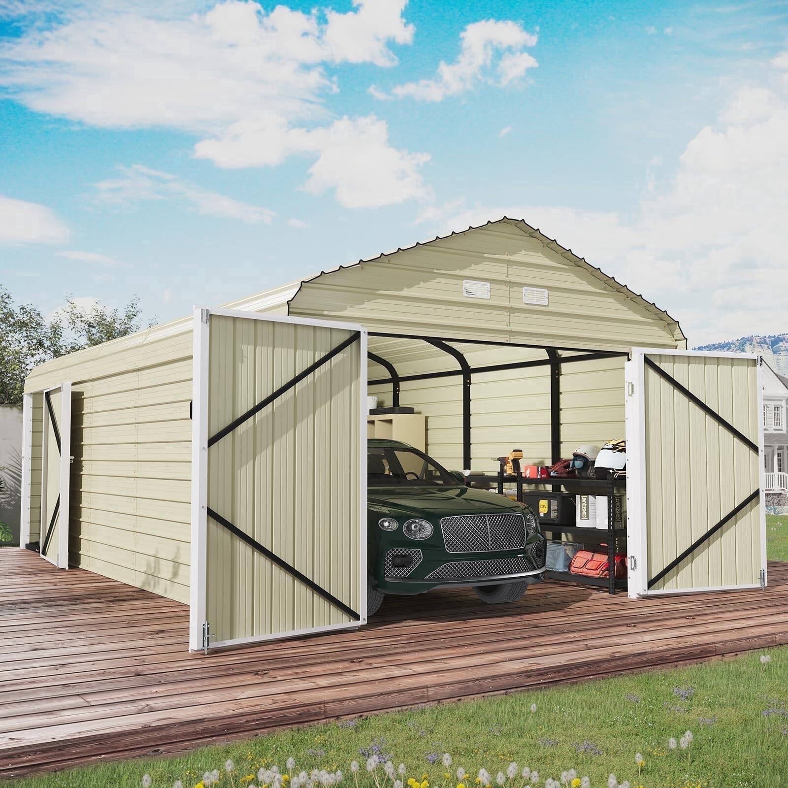 Mellcom 12'x25' Outdoor Metal Carport with Galvanized Steel Frame ...
