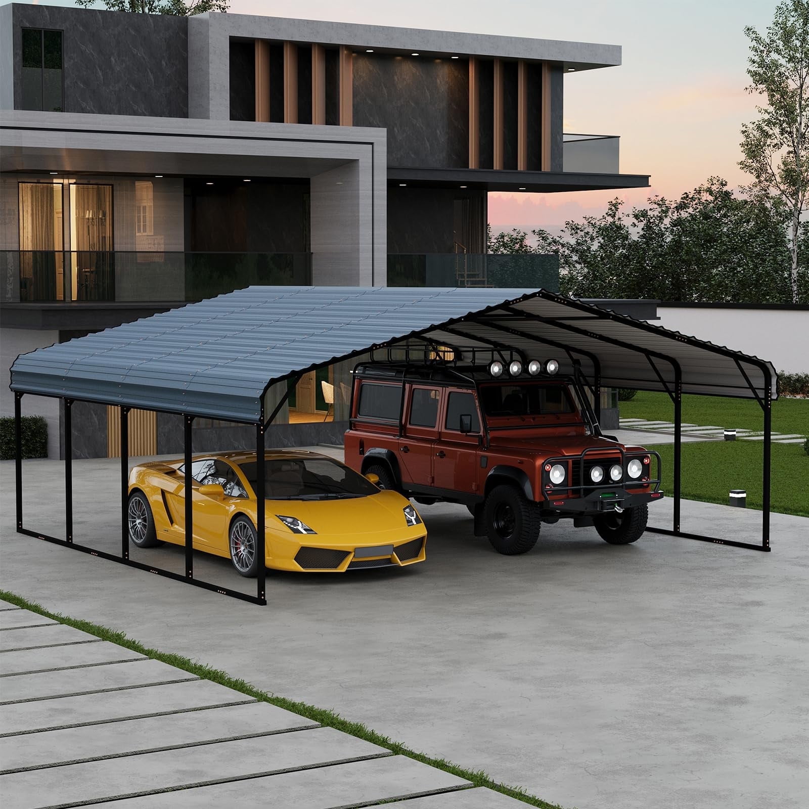 Mellcom 20x20ft Heavy Duty Carport, Steel Carport with Galvanized Steel ...