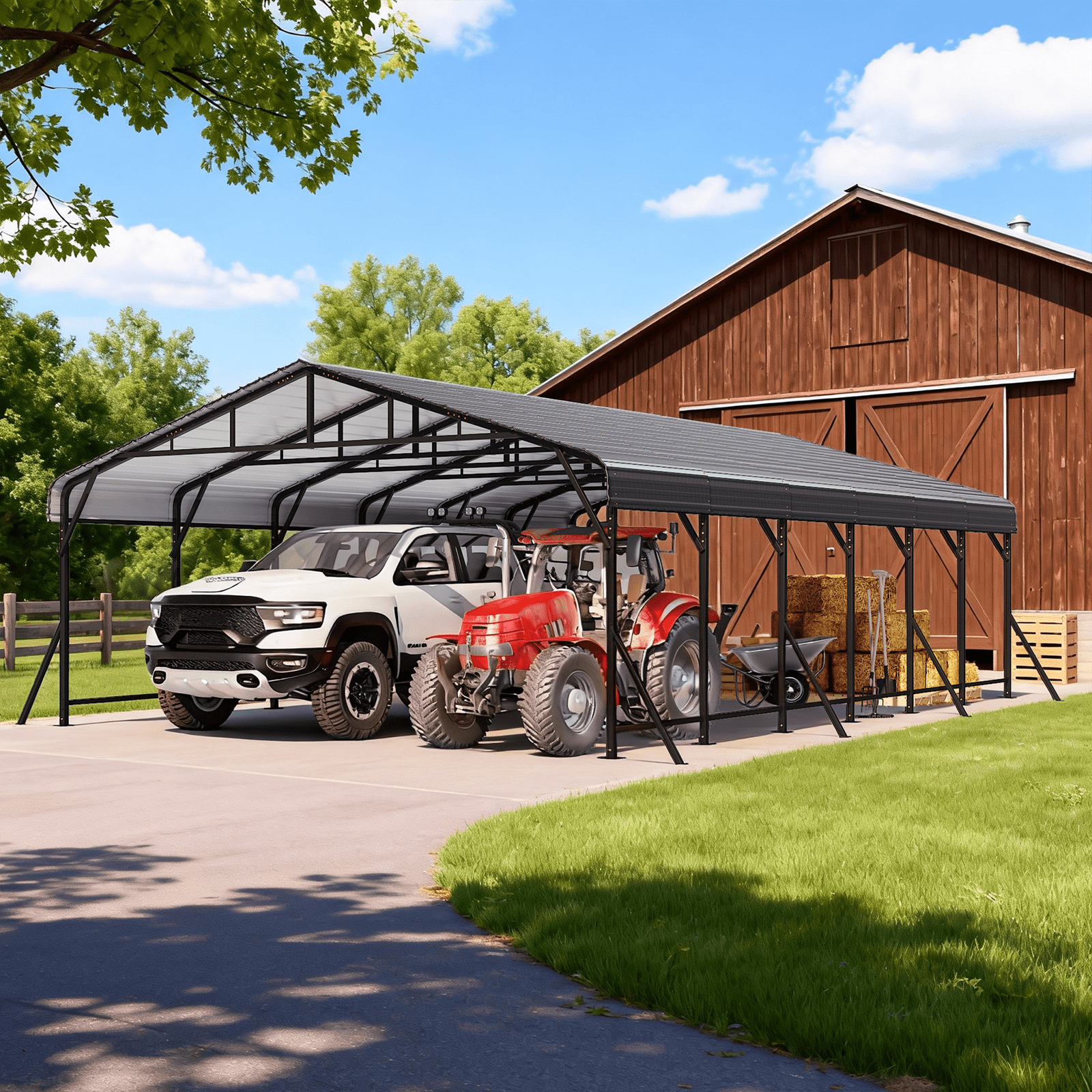 Mellcom 20x30ft Heavy Duty Carport, Steel Carport with Galvanized Steel ...
