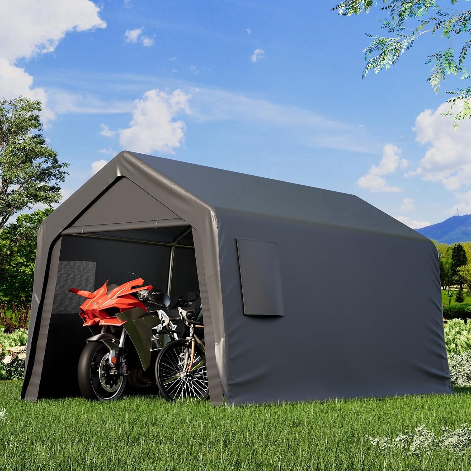 Mellcom 8 X 14 FT Carport Storage Sheds ,Portable Garage with All-Steel ...