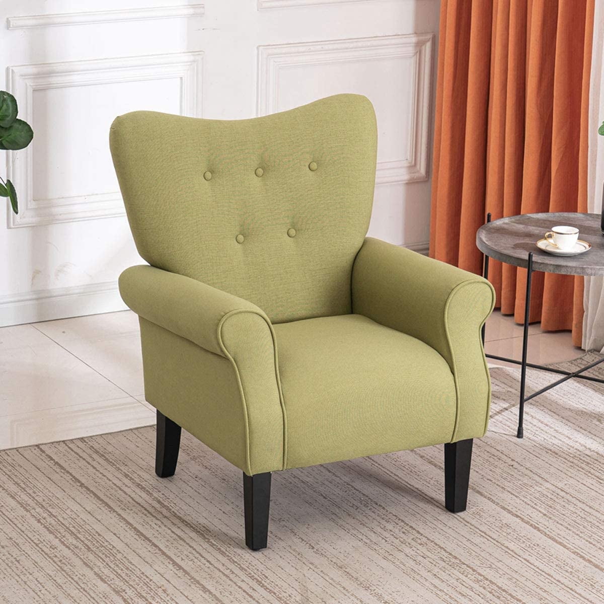 Mellcom Mid Century Wingback Arm Chair,High Back Accent Chair,Green ...