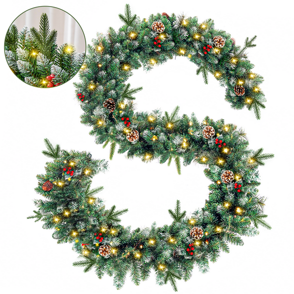 26” Christmas Wreath with Lights Hanger for Front Door Golden Red Balls ...