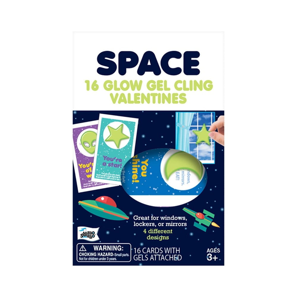 Mello Smello 16ct Space Glow in The Dark Gel Cling Kids Valentine's Day ...