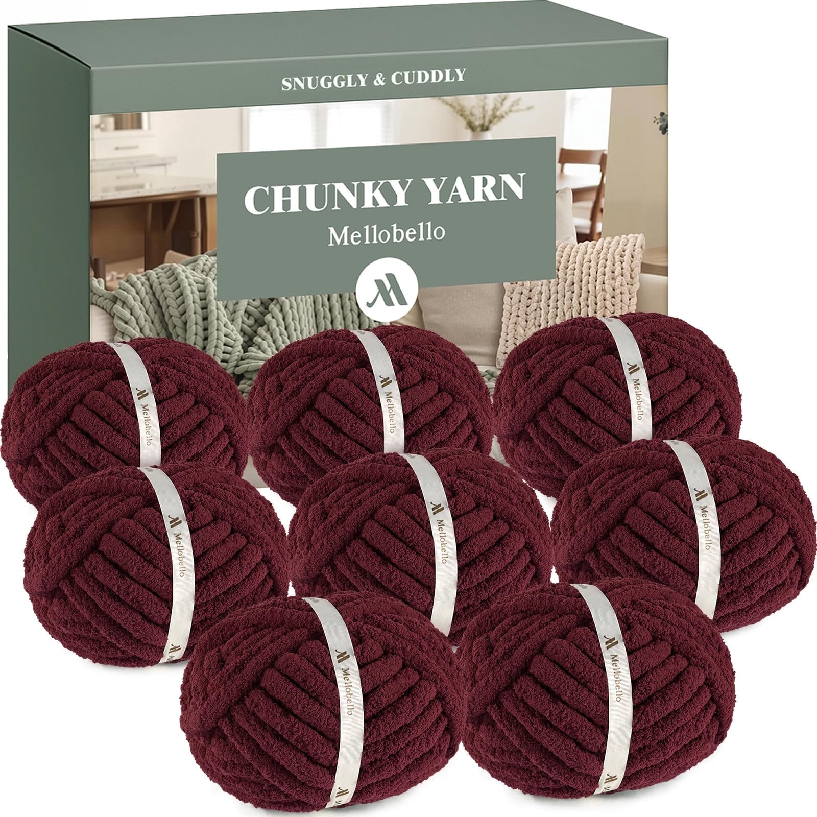 Mellobello Jumbo Chunky Yarn for Hand Knitting - Super Thick Chenille ...