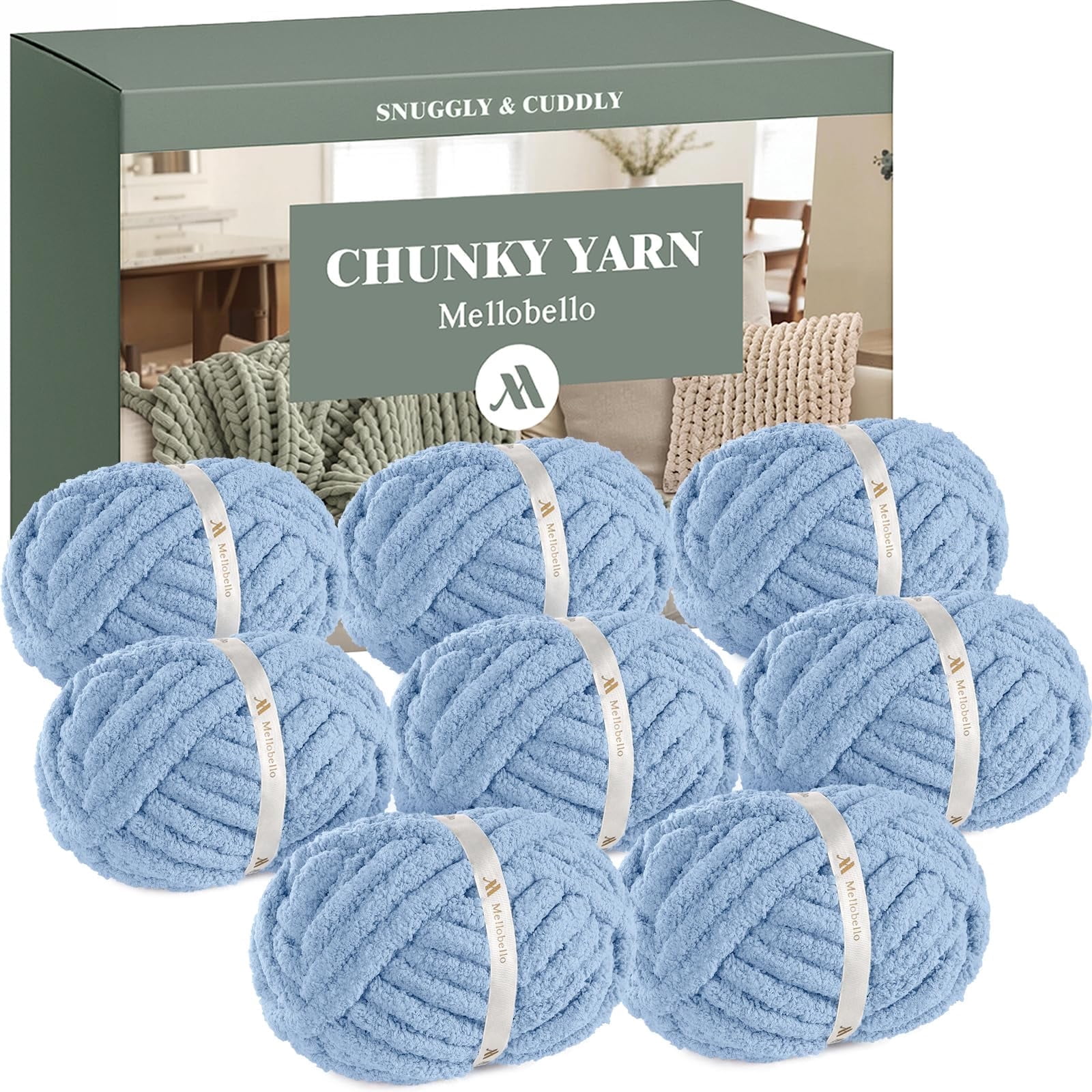 Mellobello Jumbo Chunky Yarn for Hand Knitting - Super Thick Chenille ...
