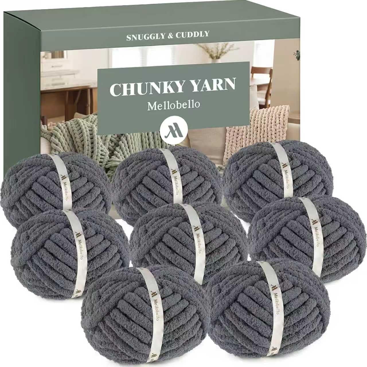 Mellobello Jumbo Chunky Yarn for Hand Knitting - Super Thick Chenille ...