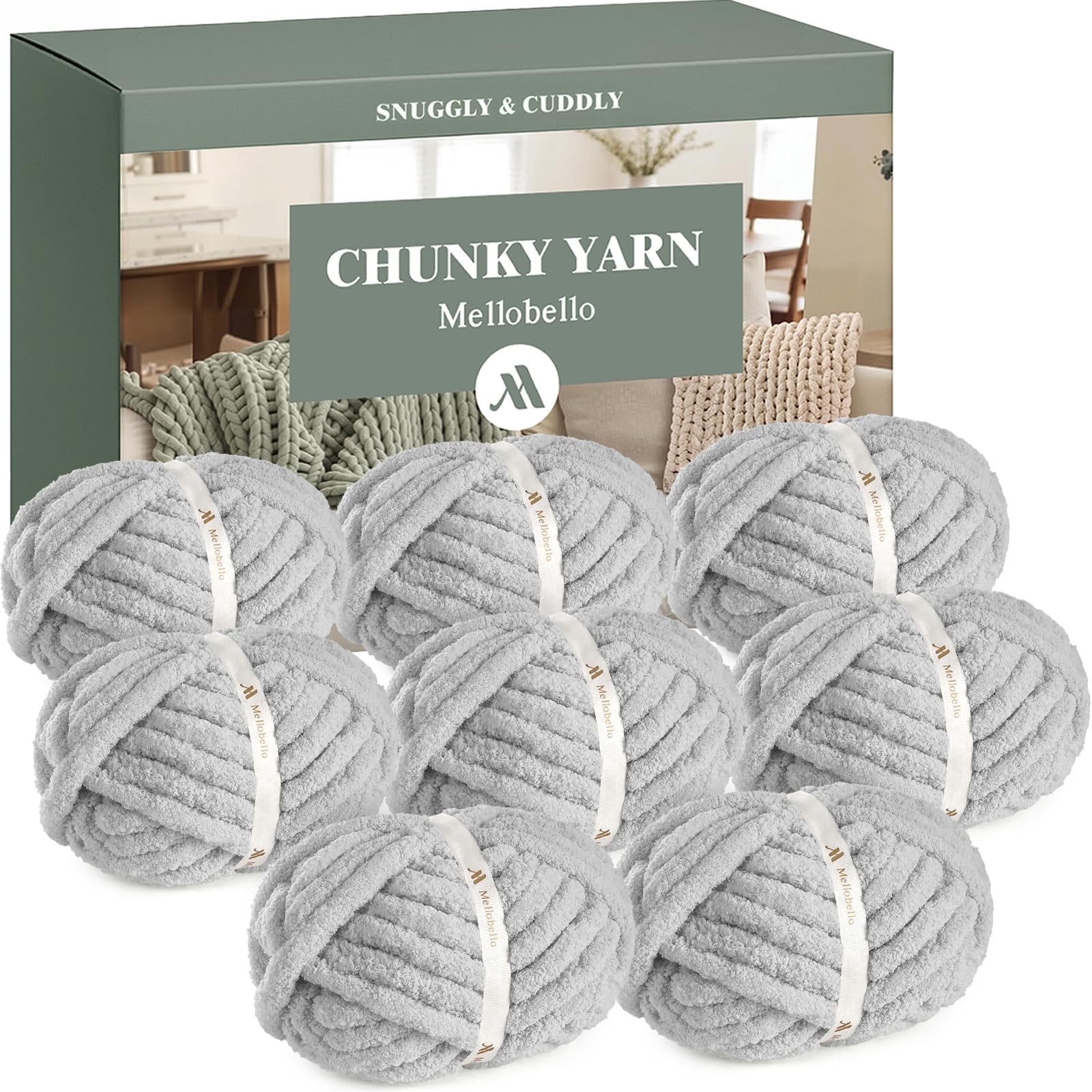 Mellobello Jumbo Chunky Yarn for Hand Knitting - Super Thick Chenille ...