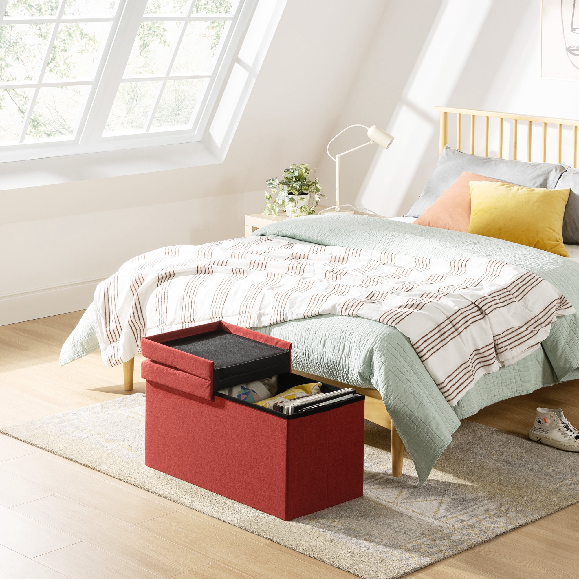Mellow 30" Smart Lift Top Button Fabric Collapsible Storage Ottoman ...
