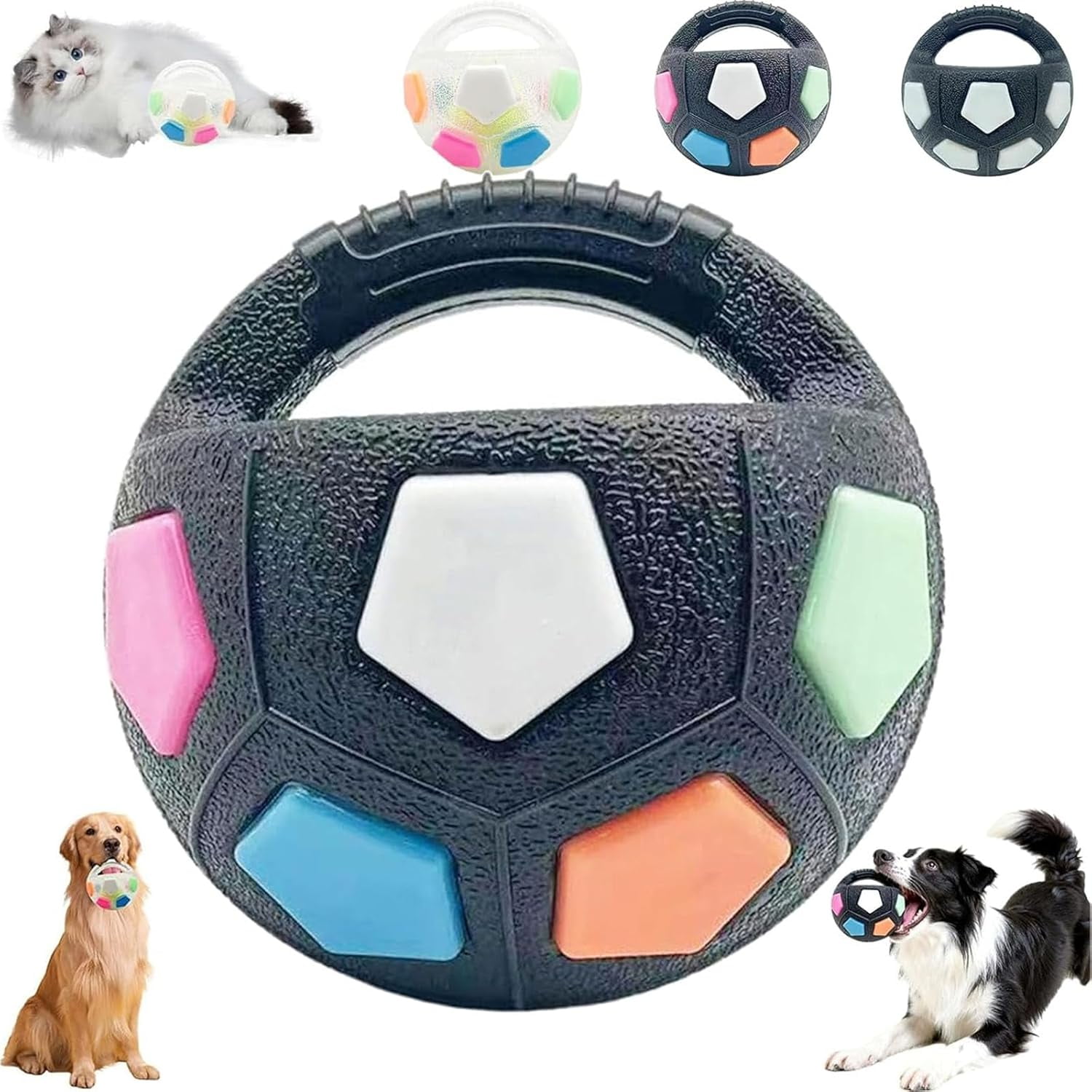 The Mellow Dog Calming Ball, Rubber with Handle Dog Toy, Interactive Toss and Fetch Play ...