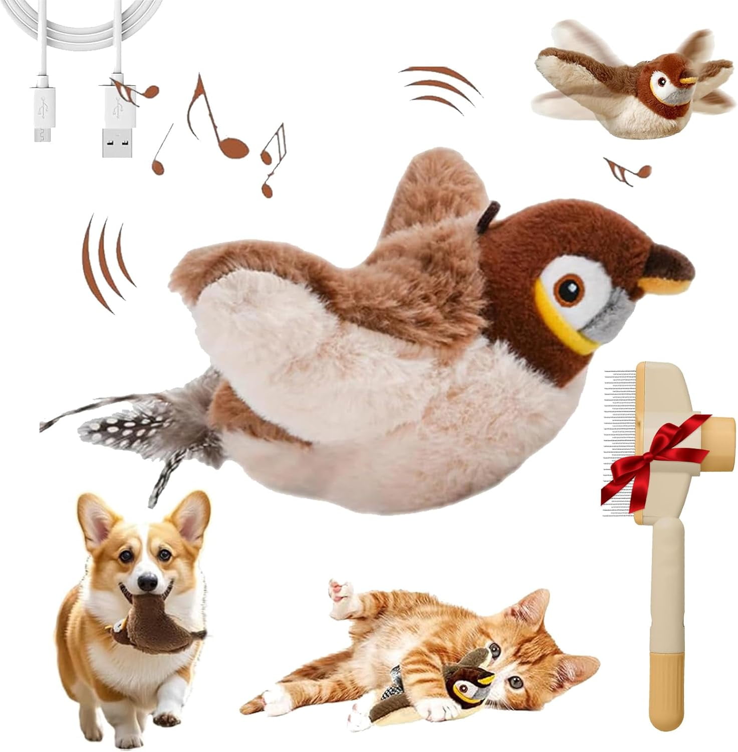 The Mellow Dog Calming Sparrow, Touch Calming Sparrow Toy with Chirping ...