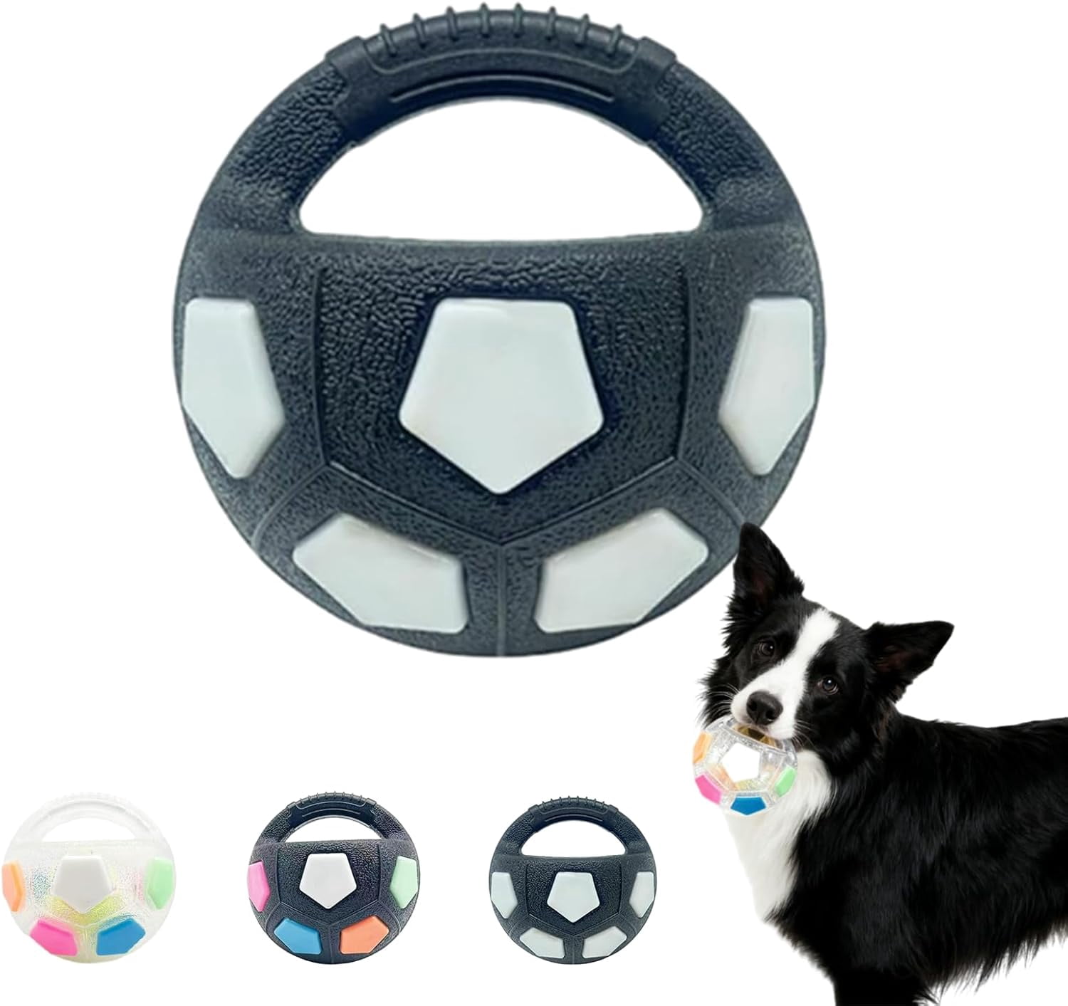 Mellow Dog Soothing Ball with Handle, a soccer ball-shaped dog toy, is ...