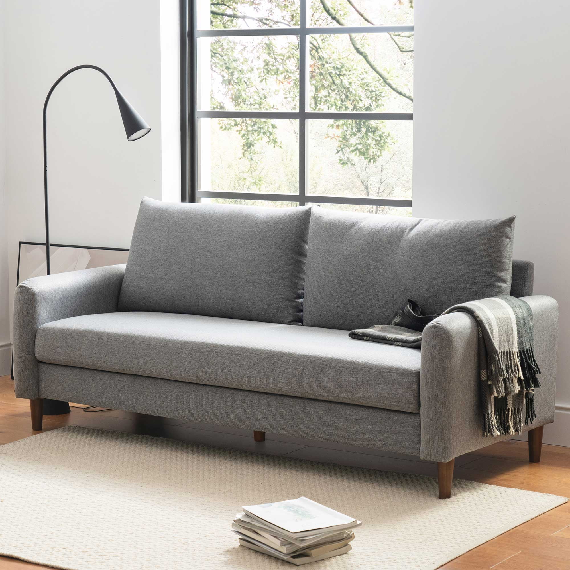 Mellow MAE Mid-Century Modern Curved Arm Sofa with Solid Wood Legs ...