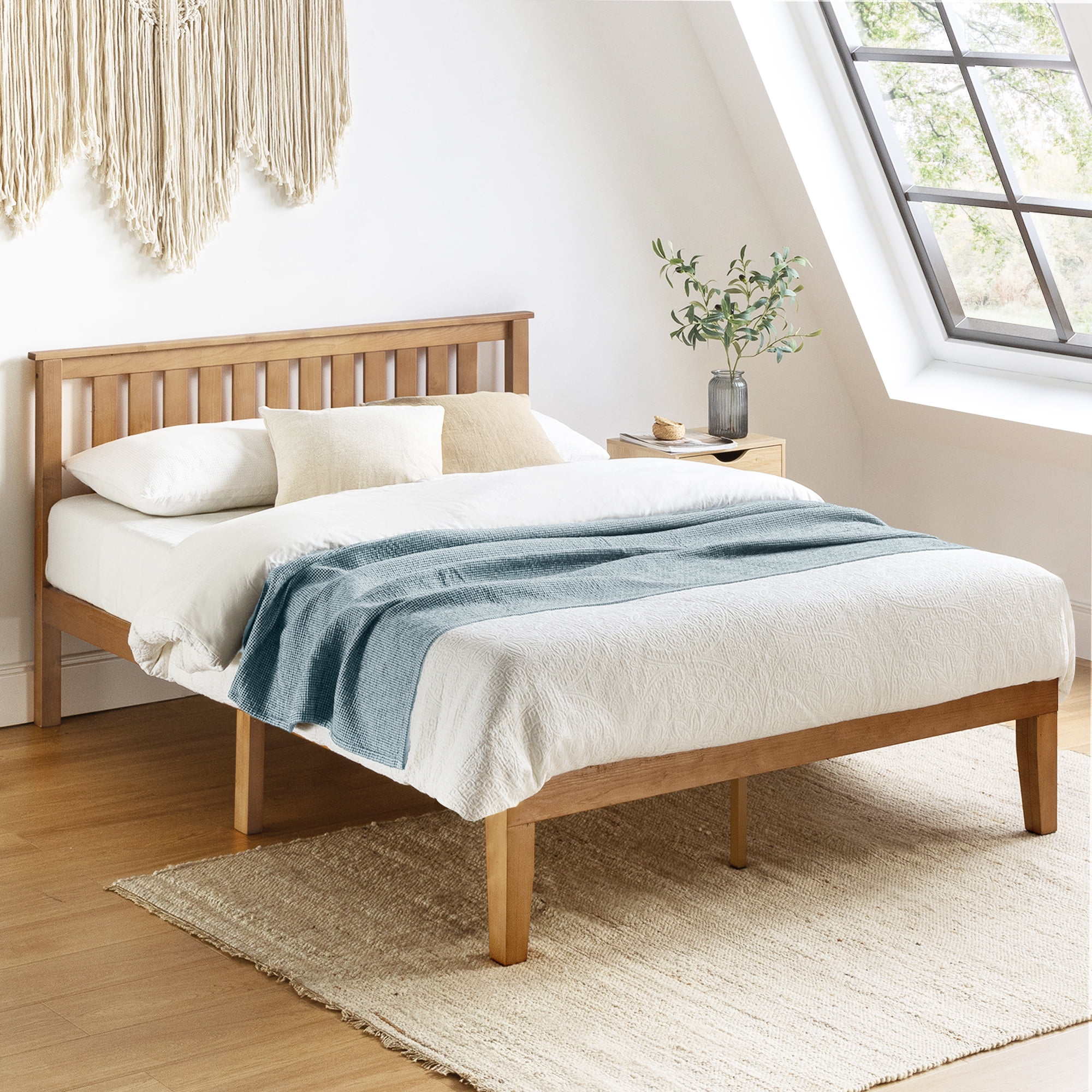 Mellow Marley Solid Wood Platform Bed with Paneled Headboard, Natural ...