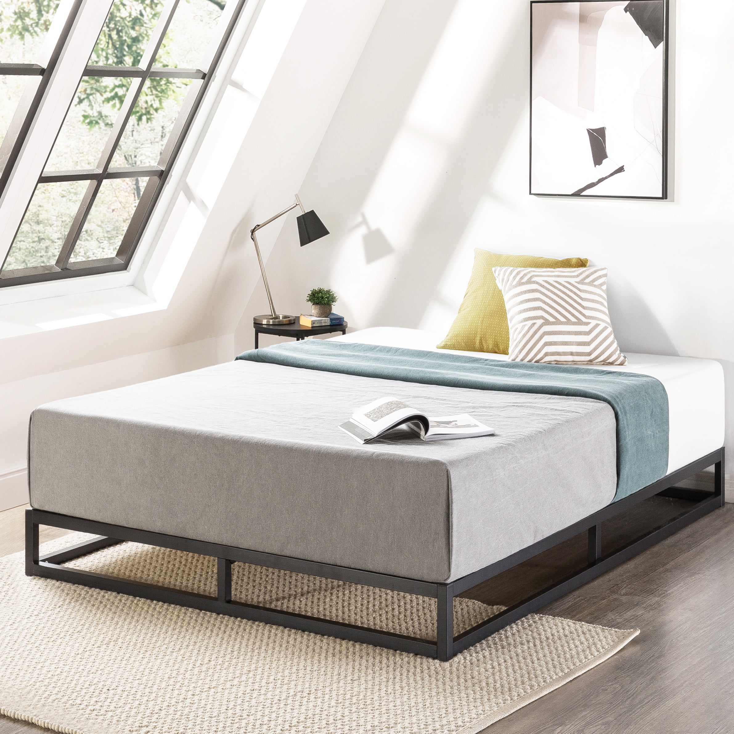Mellow Modernista 6" Metal Platform Bed with Wooden Slats, Black, King ...