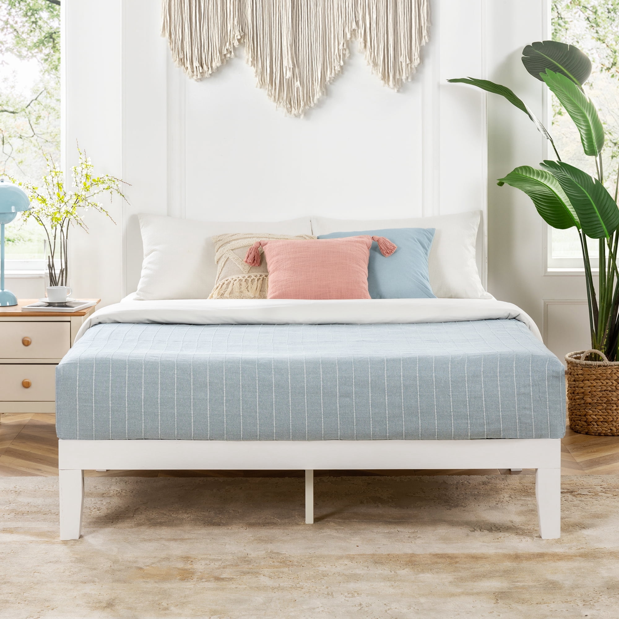 "Mellow Naturalista Classic 12"" White King Bed Frame with Wooden Slats ...