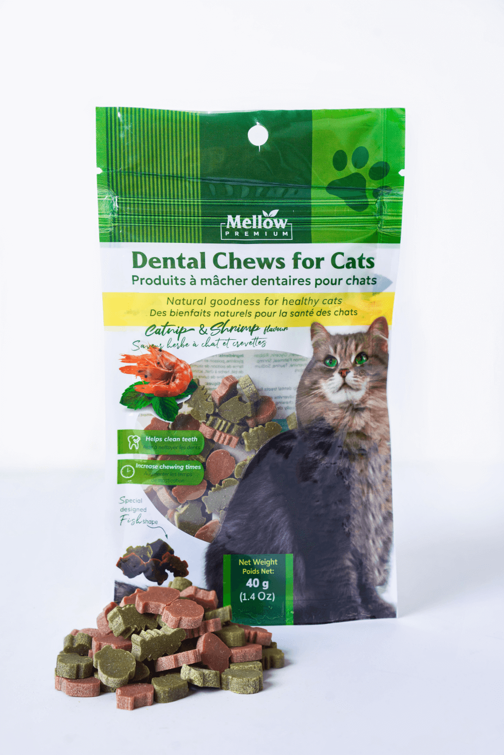 Mellow Premium Catnip Fish-Shaped Cat Dental Chew With Shrimp Flavor ...