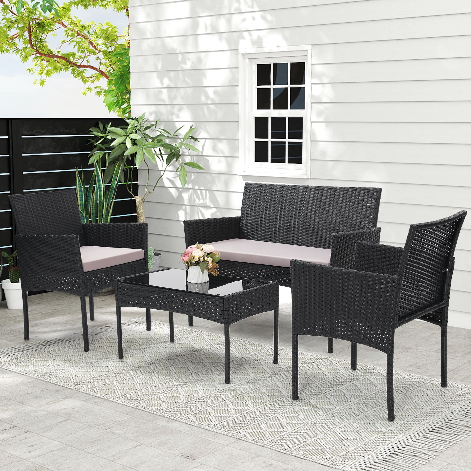 Melocadol 4 Piece Wicker Bistro Furniture Set, Includes 2 Chairs With ...