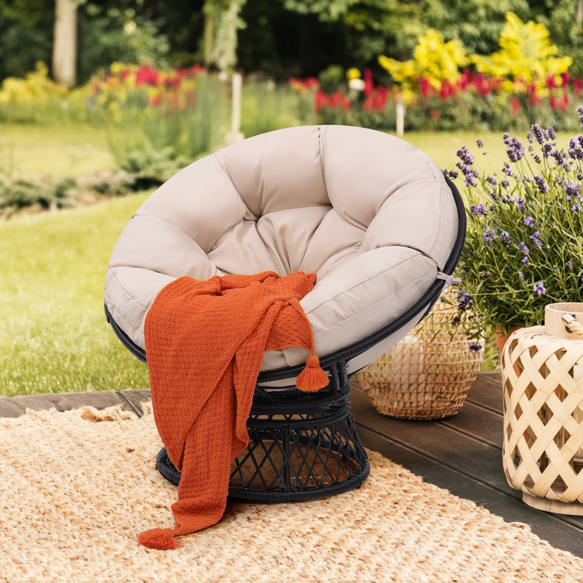 Melocadol Oversized Papasan Chair with 360° Swivel, 37" Wicker Circle ...