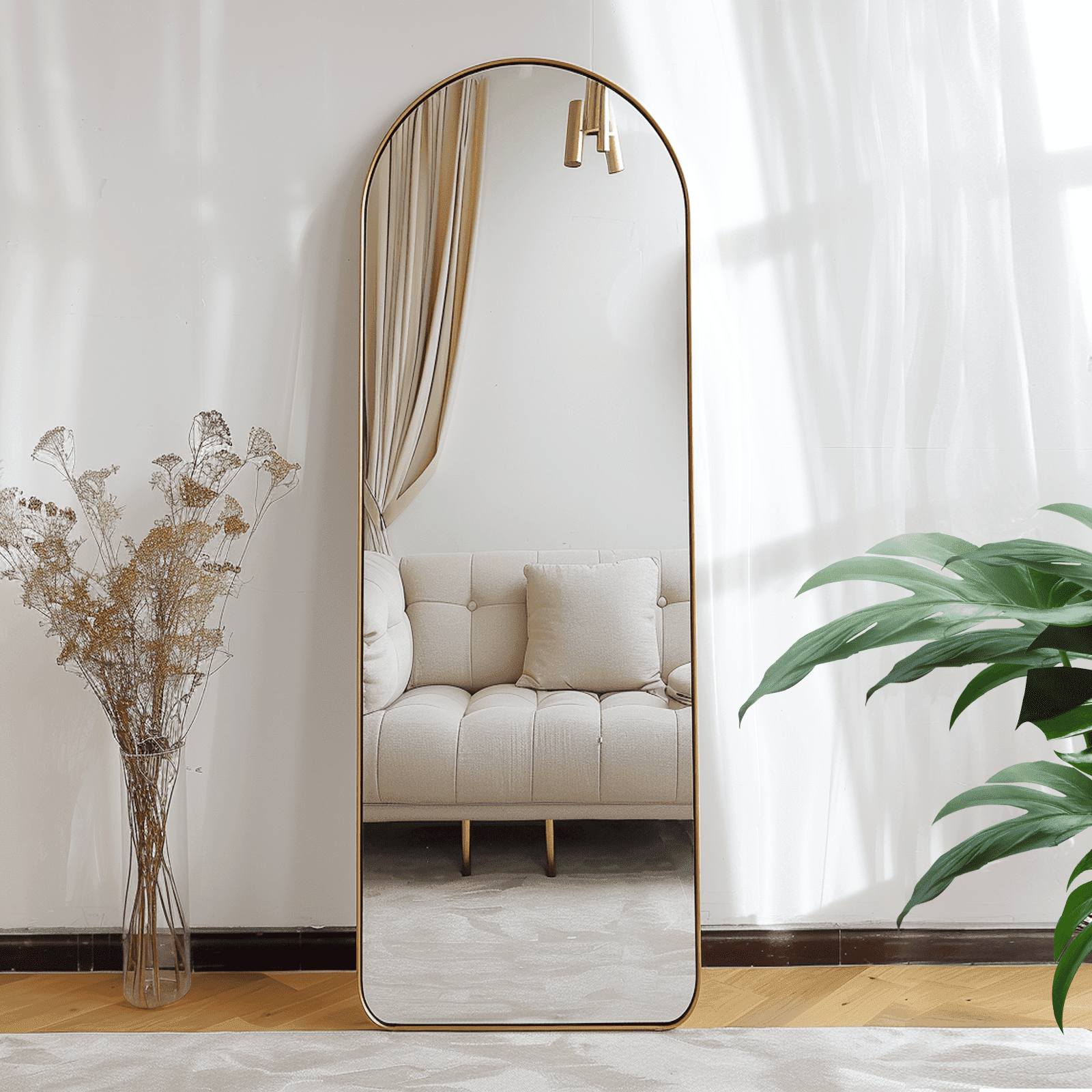 Melodieux 19"x 58" Free Standing Arched Full Length Mirror Gold ...