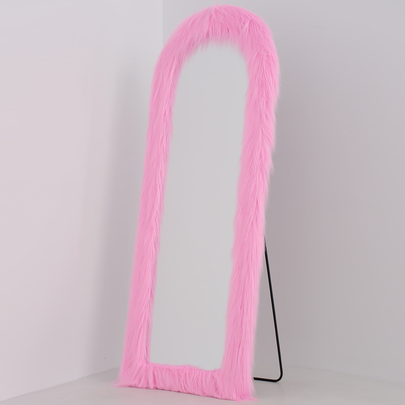 Melodieux 24"x 63" Arched Full Length Mirror with Stand Pink Fur Framed ...