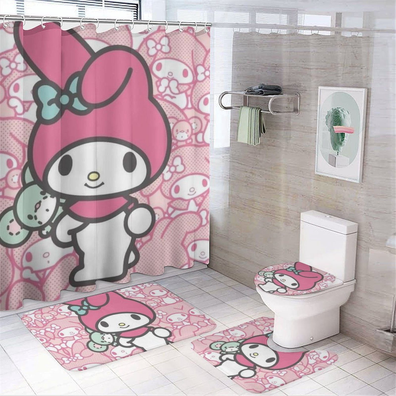 Melody Cartoon Shower Curtain Set for Bathroom 4 Piece Bathroom ...