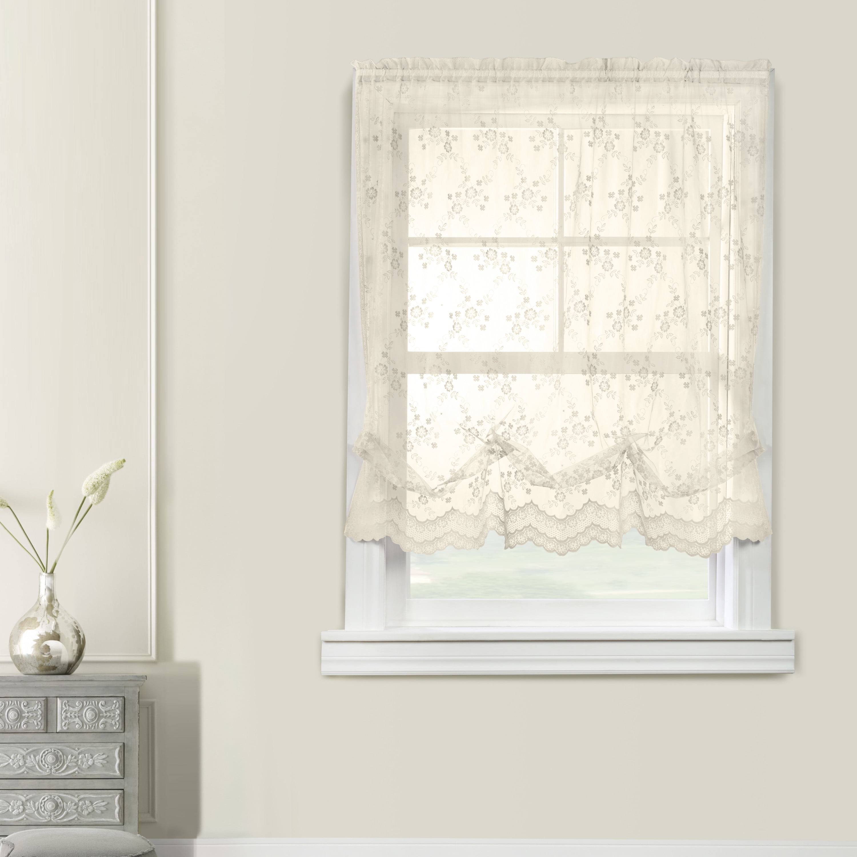 Loft Living Melody Jacquard Lace Balloon Curtain Panel 56 x 63 Eggshell ...