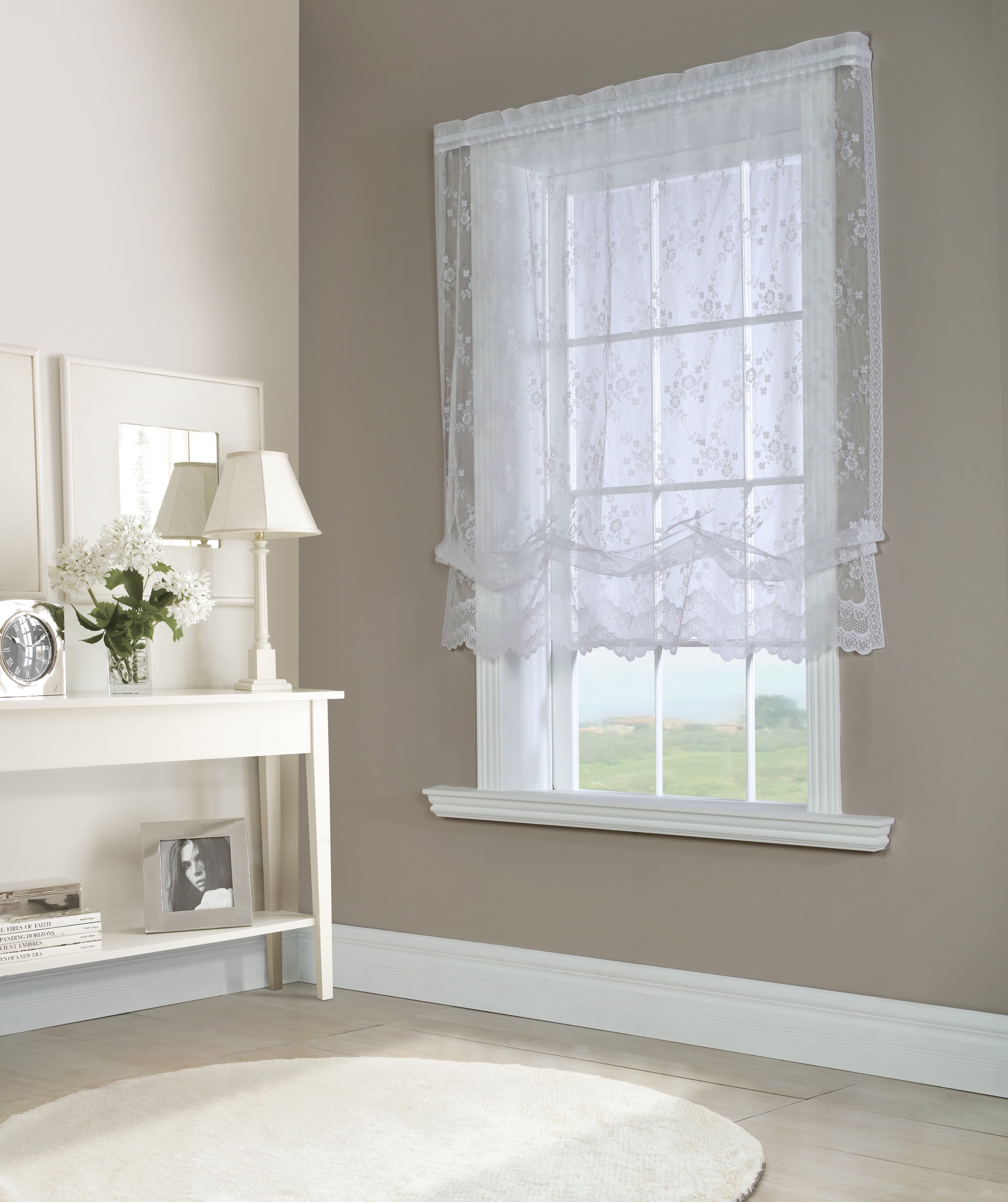 Loft Living Melody Jacquard Lace Balloon Curtain Panel 56 x 63 White ...