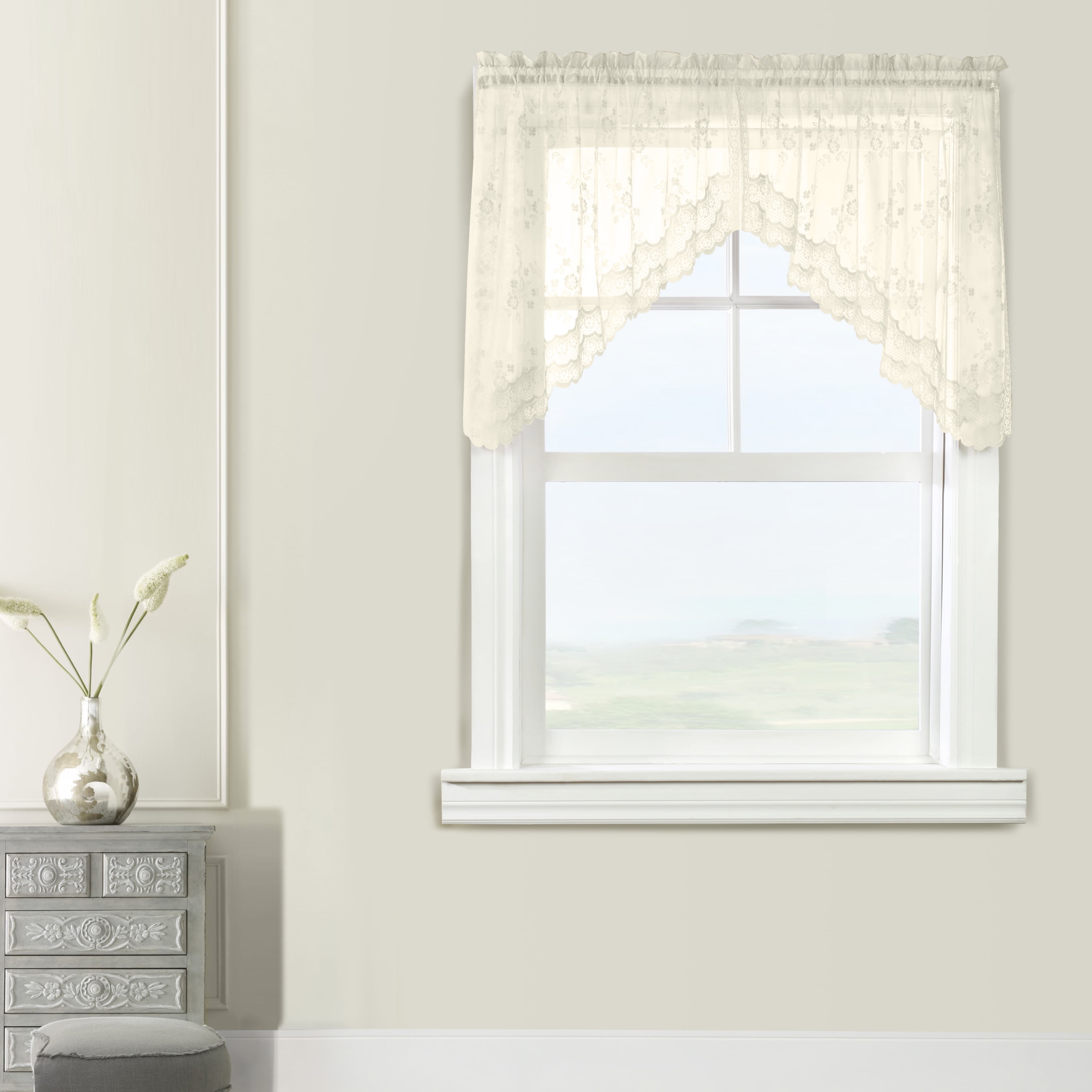 Melody Jacquard Lace Window Curtain Swag Pair 36" x 32" in Eggshell ...