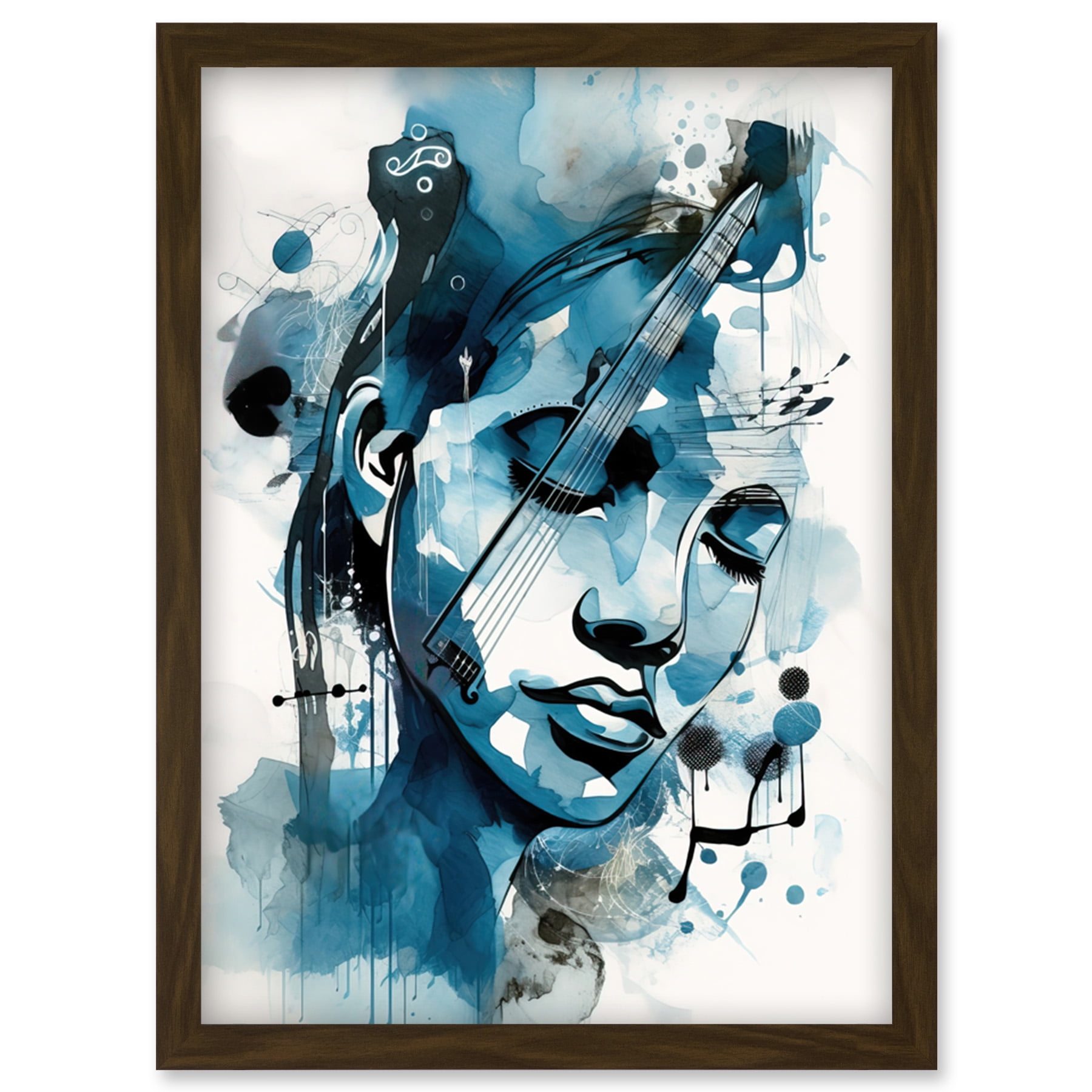 Melody Muse a Musician's Vision in Midnight Blue Modern Watercolour Painting Artwork Framed Wall ...