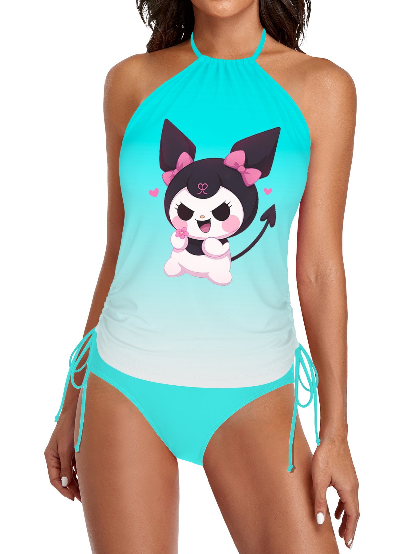 Melody Sanrio Kuromi And Friends Women's Tankini Sets Two Piece Swimsuit Halter Neck Sexy Mid ...