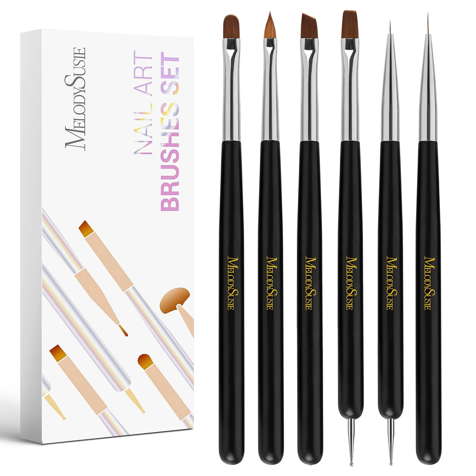 MelodySusie Nail Art Brushes AIF9 Set,6pcs Professional Pen,Nail Art ...