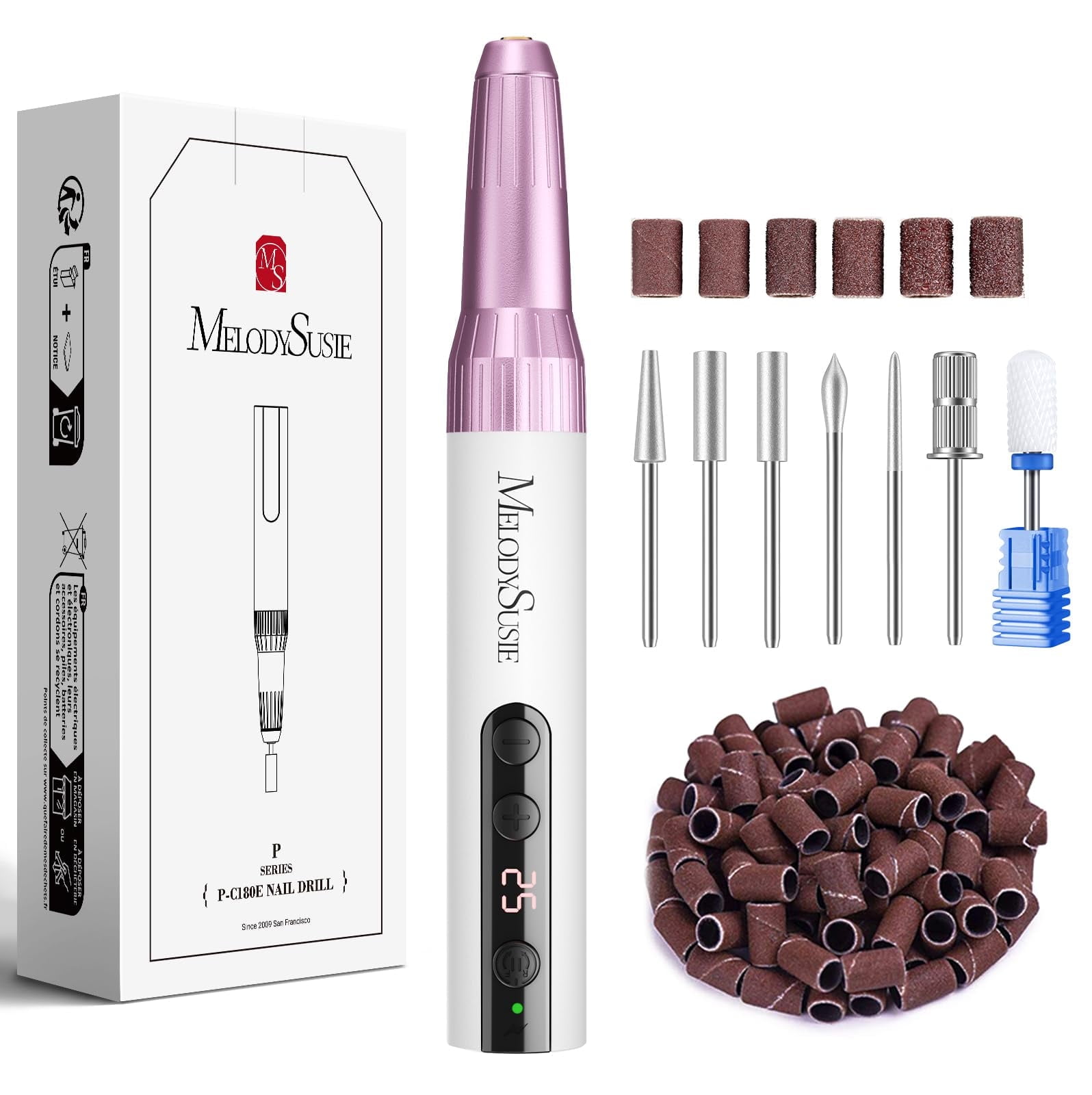 MelodySusie Rechargeable Cordless Electric Nail Drill,PC180E 25000RPM ...