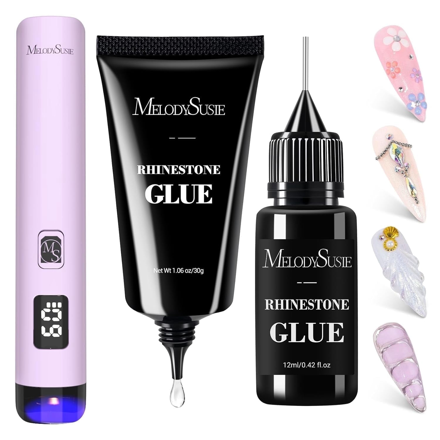 Melodysusie P-ART01RX Cordless Gel X Nail Lamp and Nail Rhinestone Glue ...