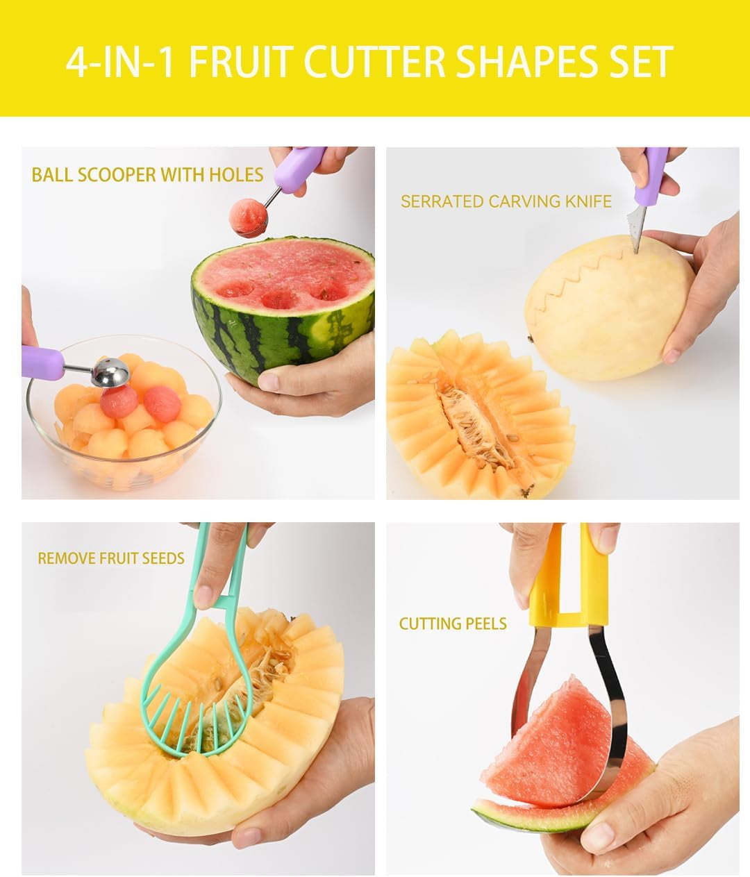 Melon Baller Scoop, Multifunctional 3 In 1 Fruit Cutter Shapes ...