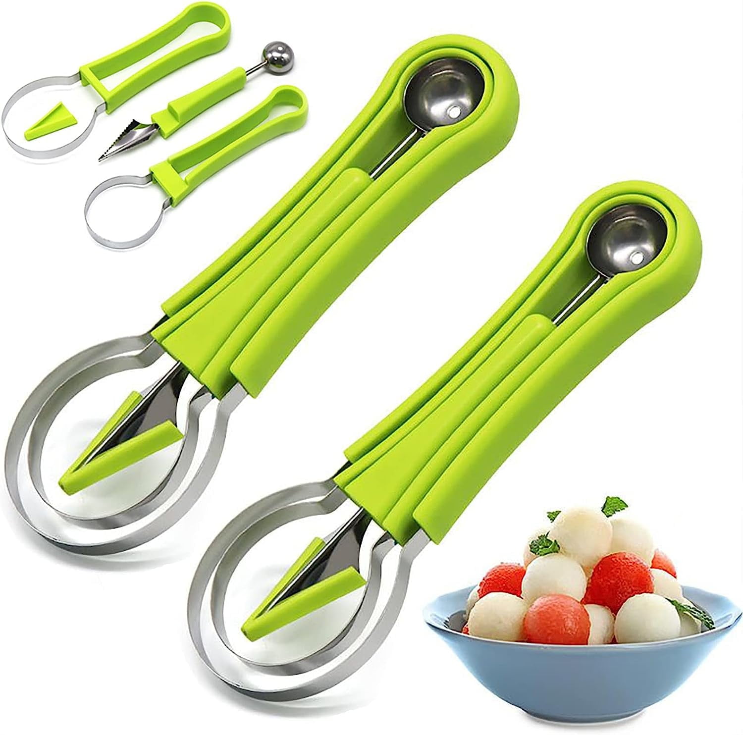 Melon Baller Scoop Set,Scheam Melon Peeler, 4 In 1 Stainless Steel ...