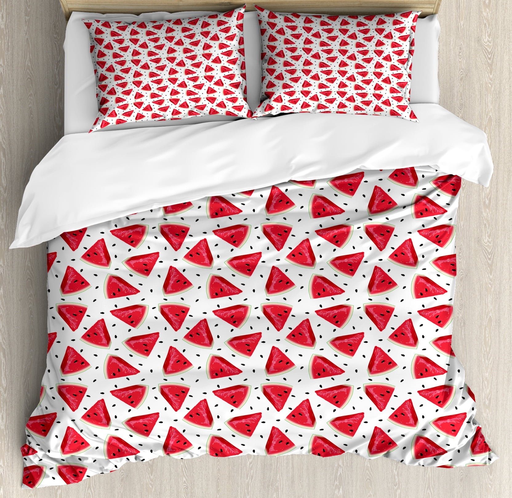 Melon Duvet Cover Set, Pieces of Realistic Drawn Watermelon Fruit ...