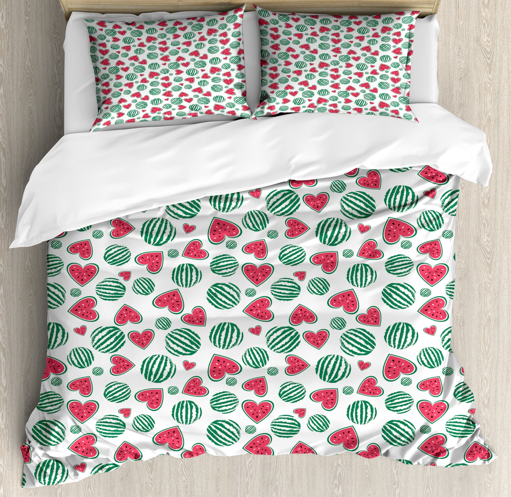 Melon Duvet Cover Set, Summer Love Themed Pattern with Round and Heart ...