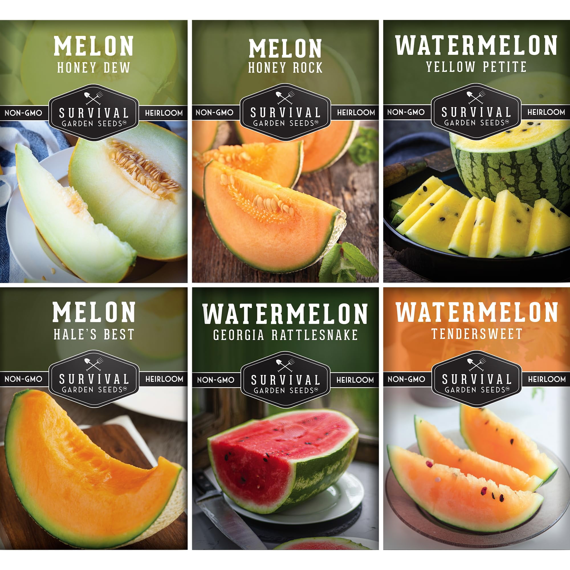 6 Pack Melon & Watermelon Seeds Collection - Heirloom Full Sun ...
