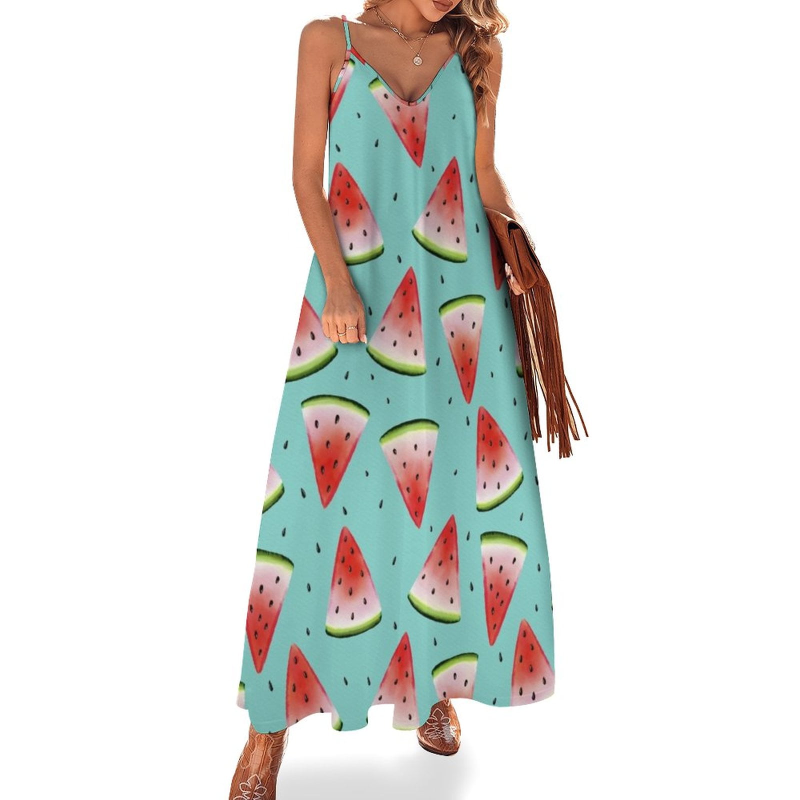 Melon dance: summer patterns and melon sticker set Sleeveless Dress ...