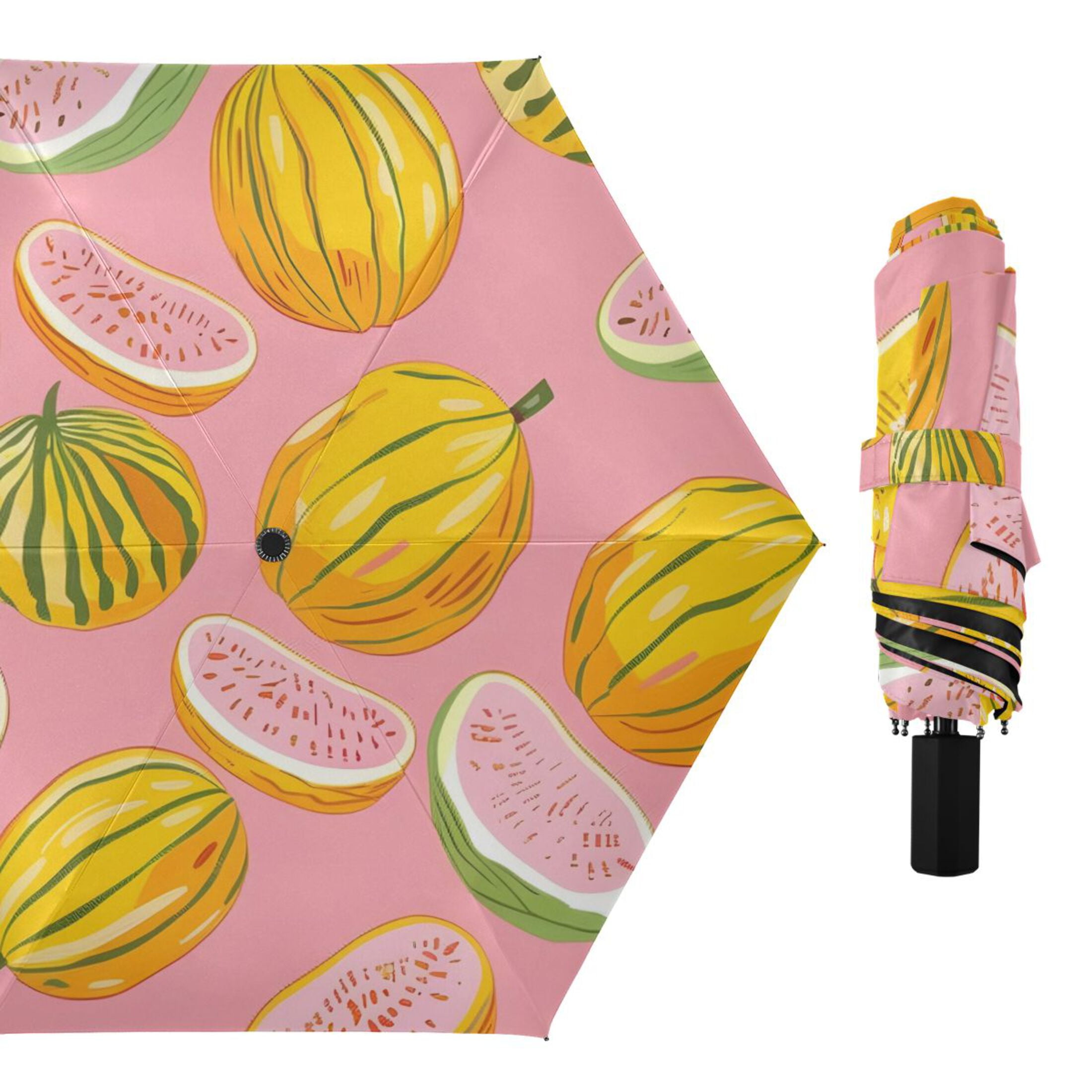 Melons All Weather Umbrella Triple Folding Parasol 6 Ribs UV Protection ...