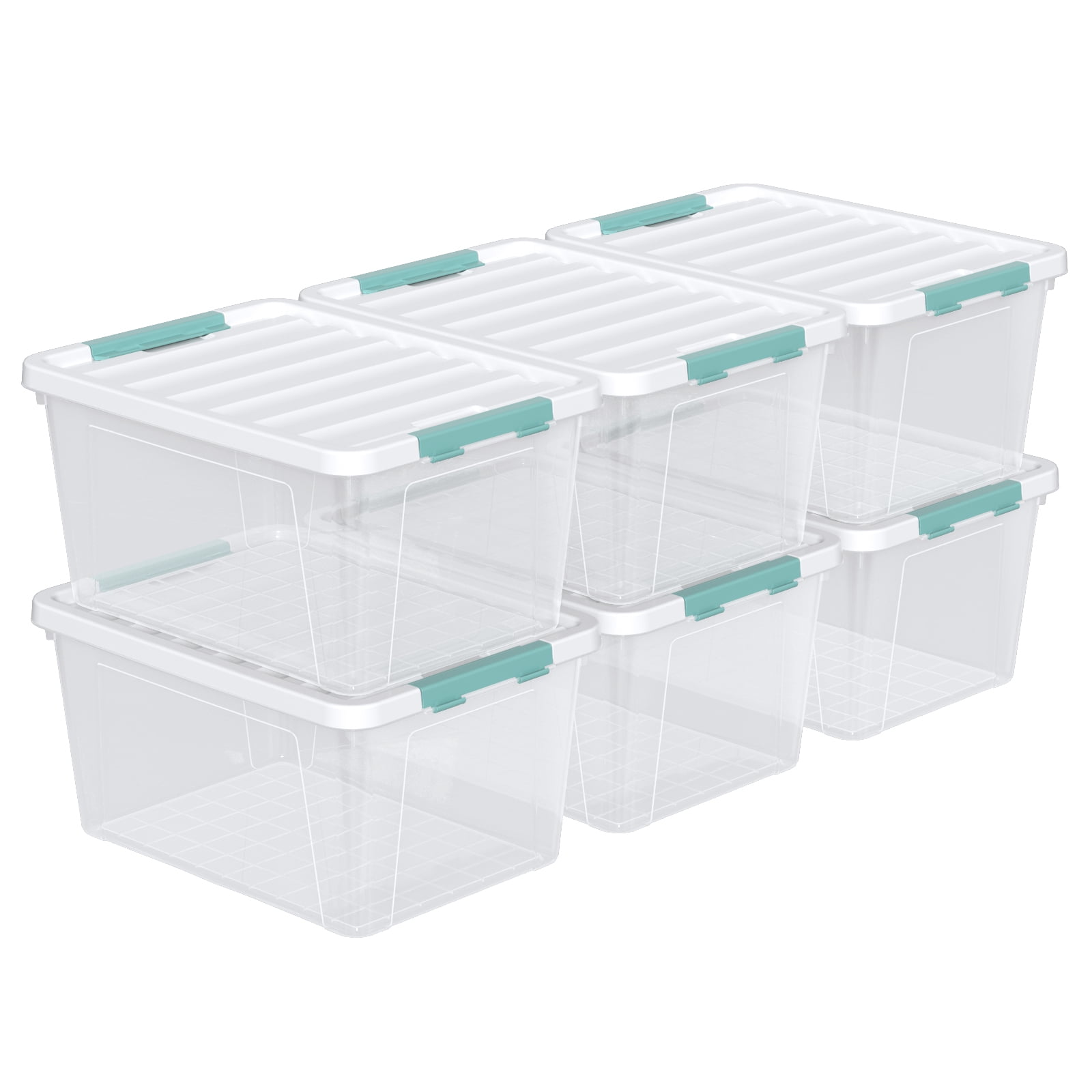 Melontray 35 Quart Latch Storage Box, 6-Pack Clear Plastic Storage Bins ...
