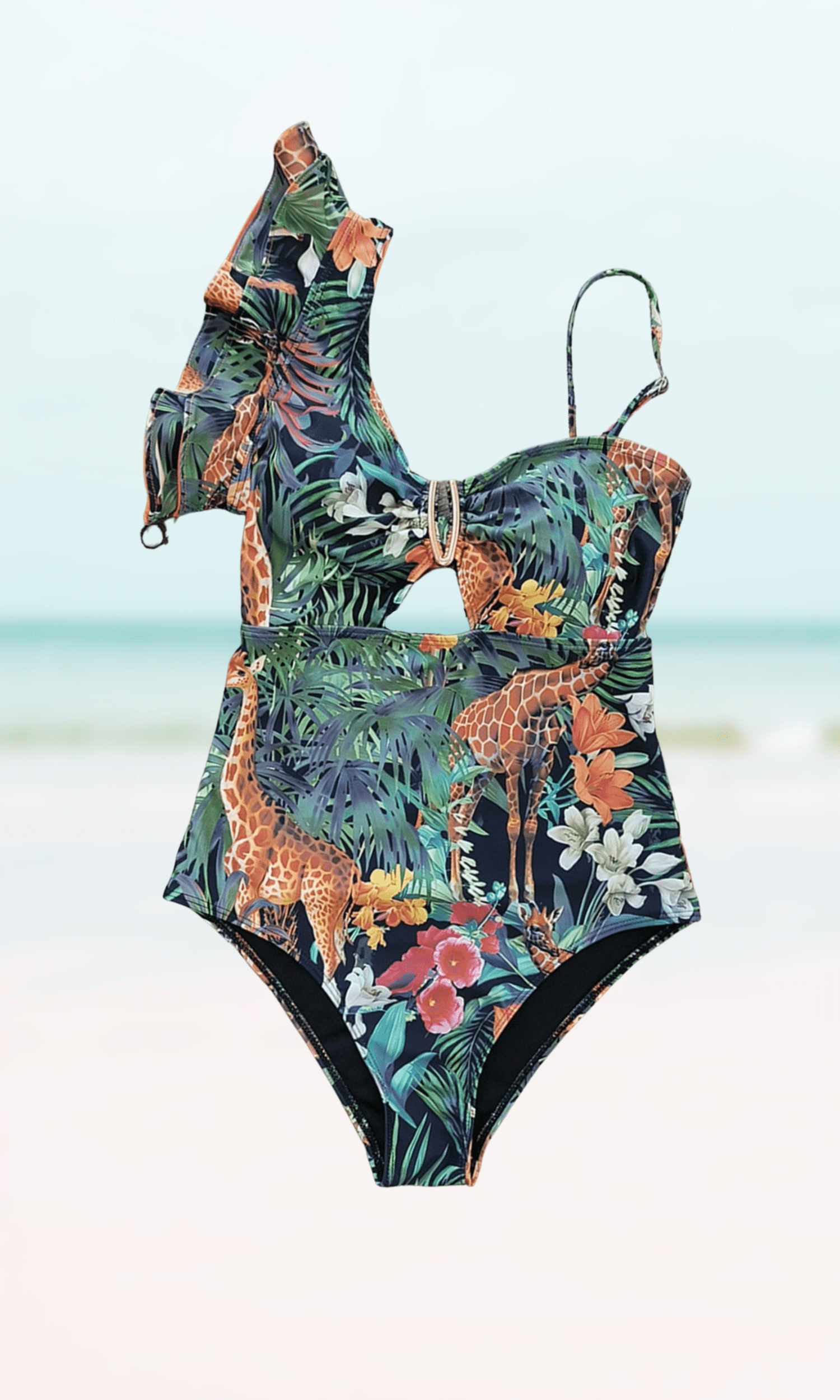 Meloria Swim and Fashion Sexy Giraffe and Tree Printing Padded Ruffle ...