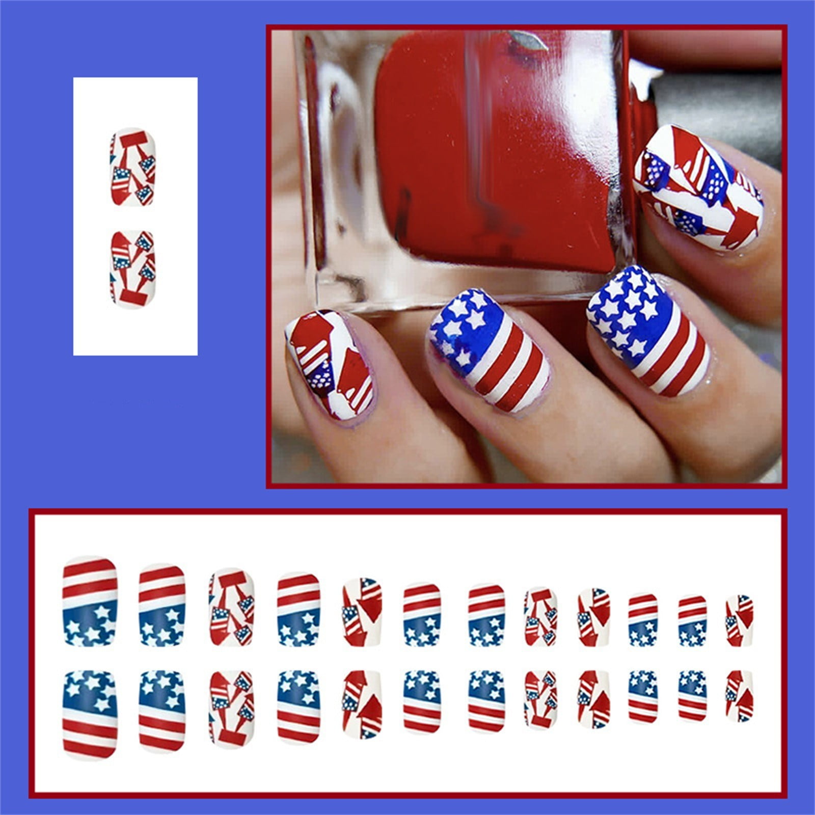 Melotizhi 24Pcs Independence Day Nail Flake Medium Long American Flag ...