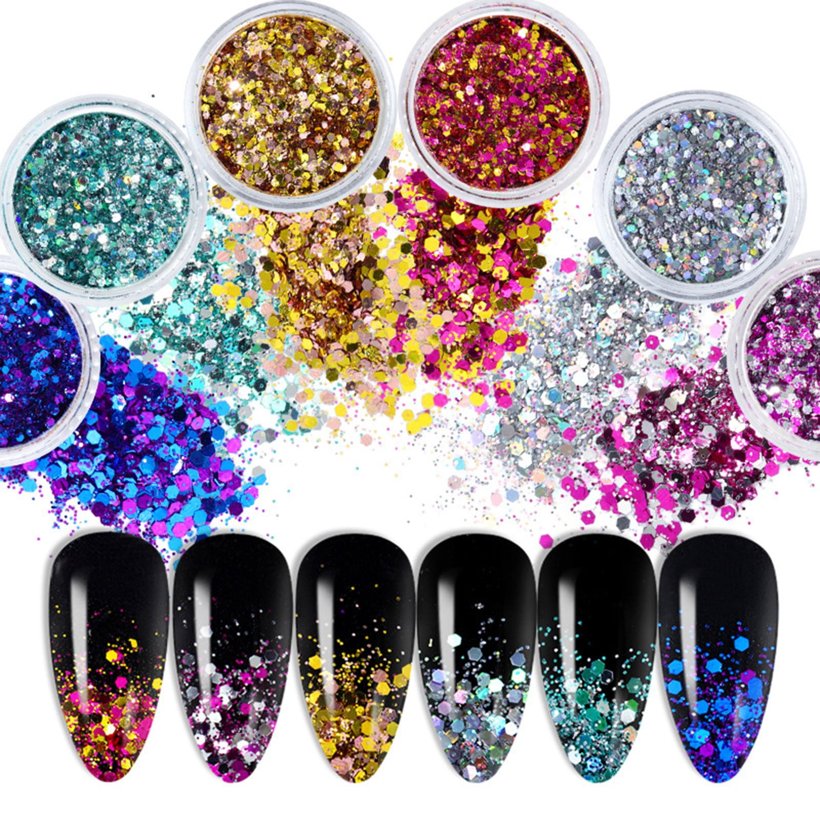 Melotizhi 6 Color Pigment Nail Powder Colorful Iridescents Glitter ...