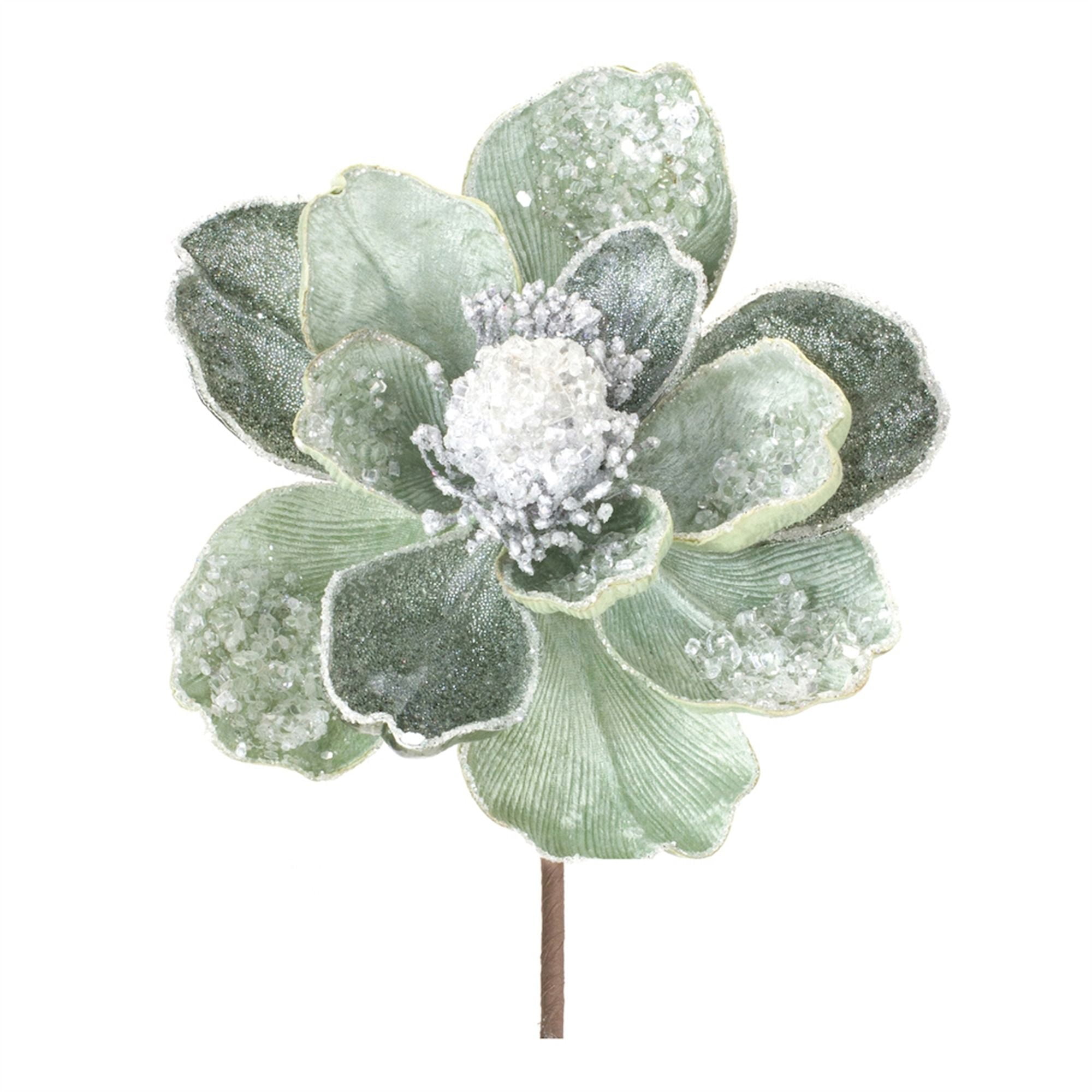 Melrose 2 Piece Set Green Glittered Magnolia Artificial Christmas Stems ...