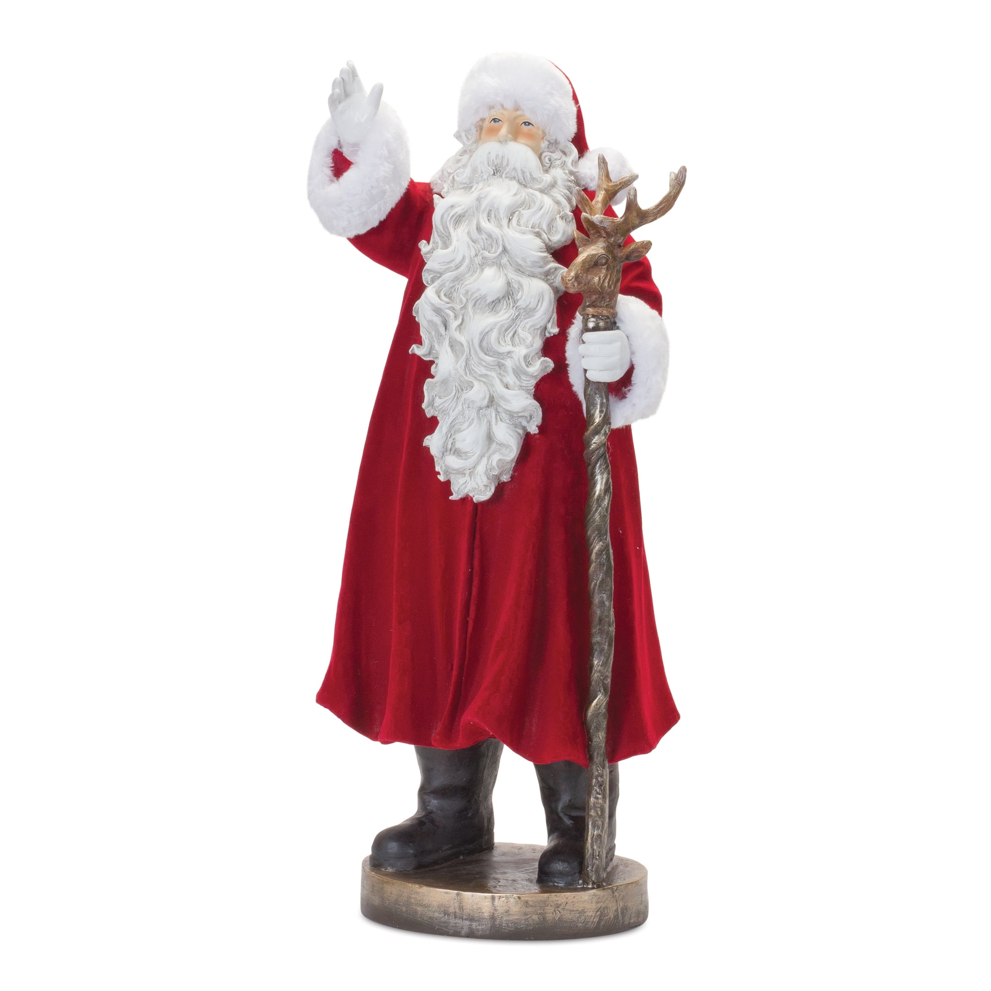Melrose 25.5" Tall Resin Santa Statue with Deer Staff, Rustic Christmas ...