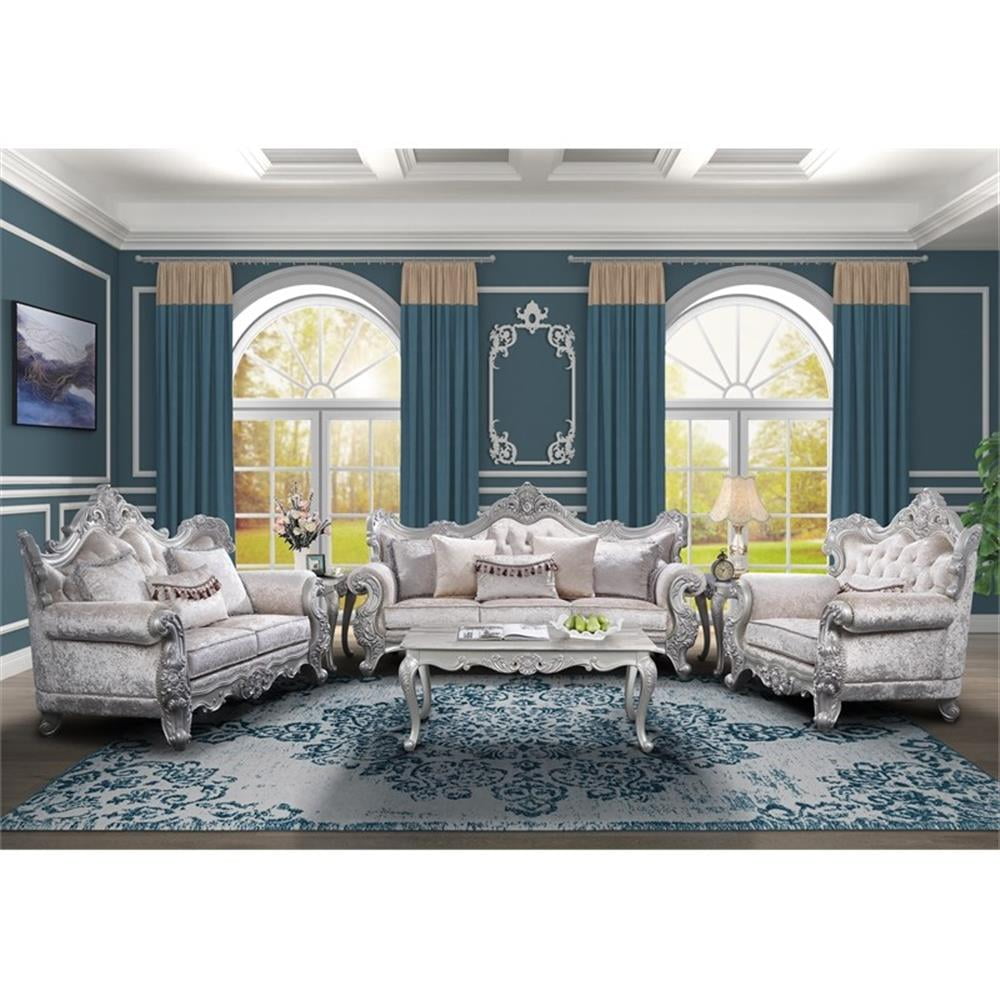 Melrose 3Pc Traditional Living room set Made with Wood in silver ...