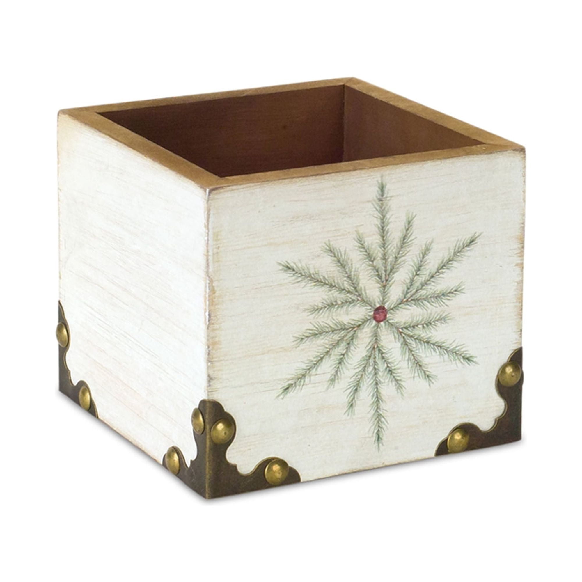 Melrose Snowflake Square Christmas Storage Box - 4.5" - White and Green ...