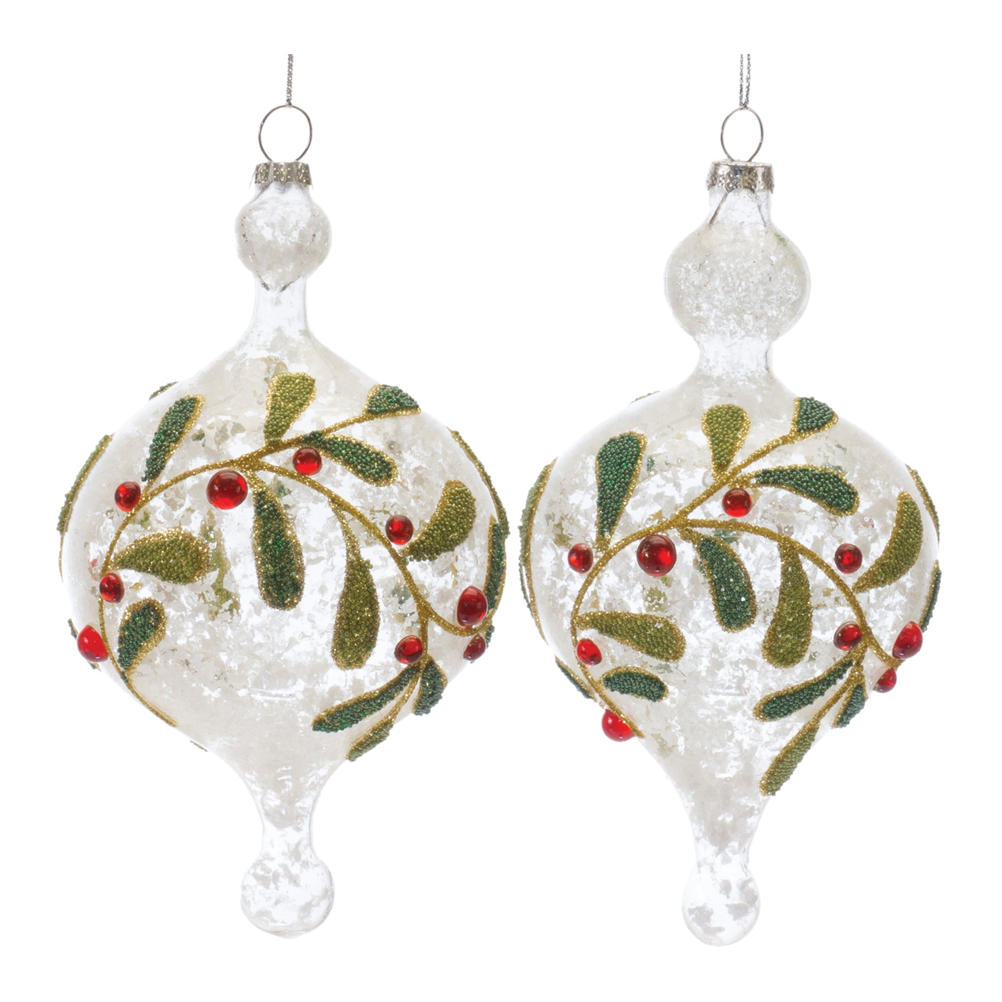 Melrose 6ct White and Red Beaded Glass Mistletoe Christmas Ornaments 6. ...